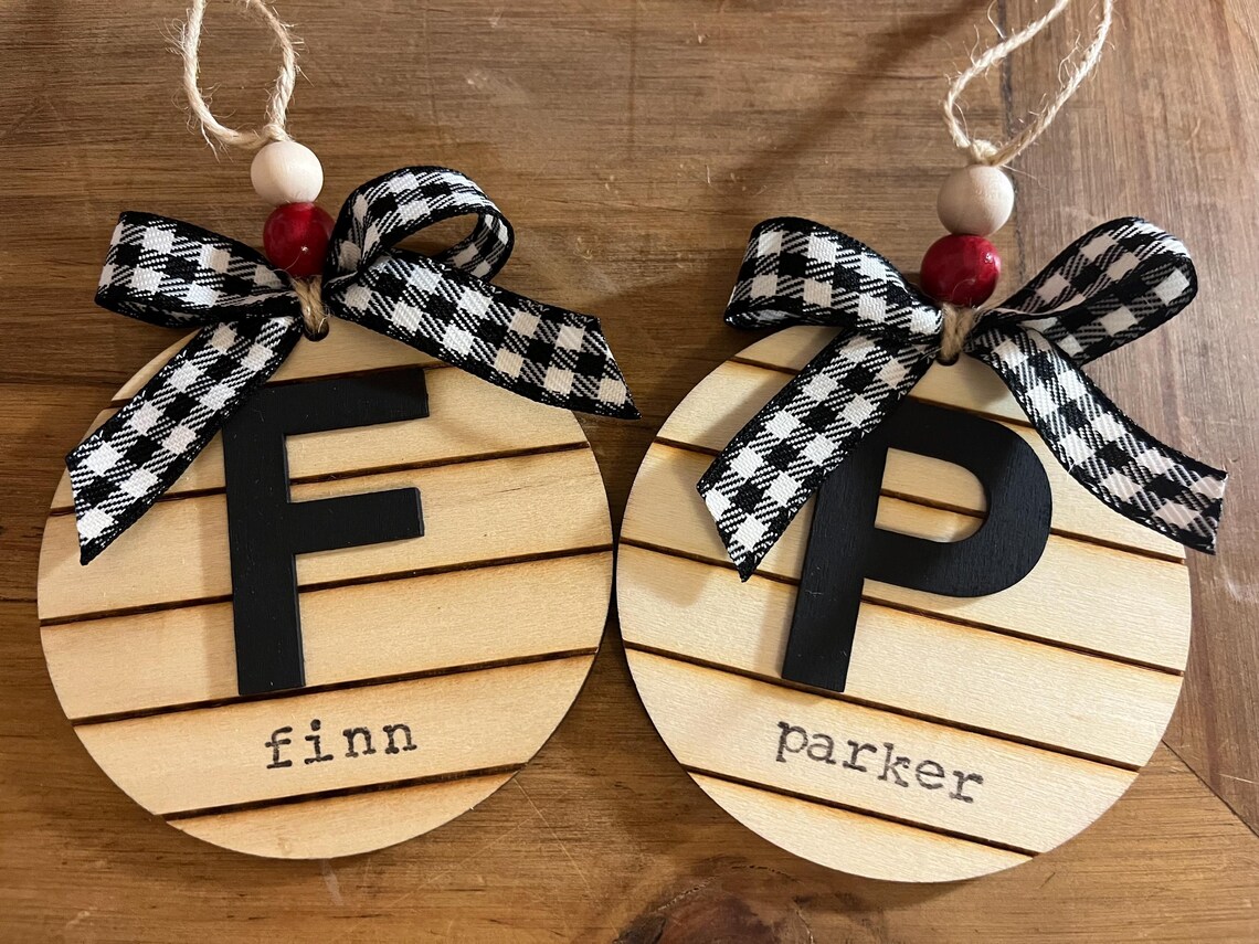 Personalized Farmhouse Shiplap Ornament: Vintage Stamped Wood Monogram ...