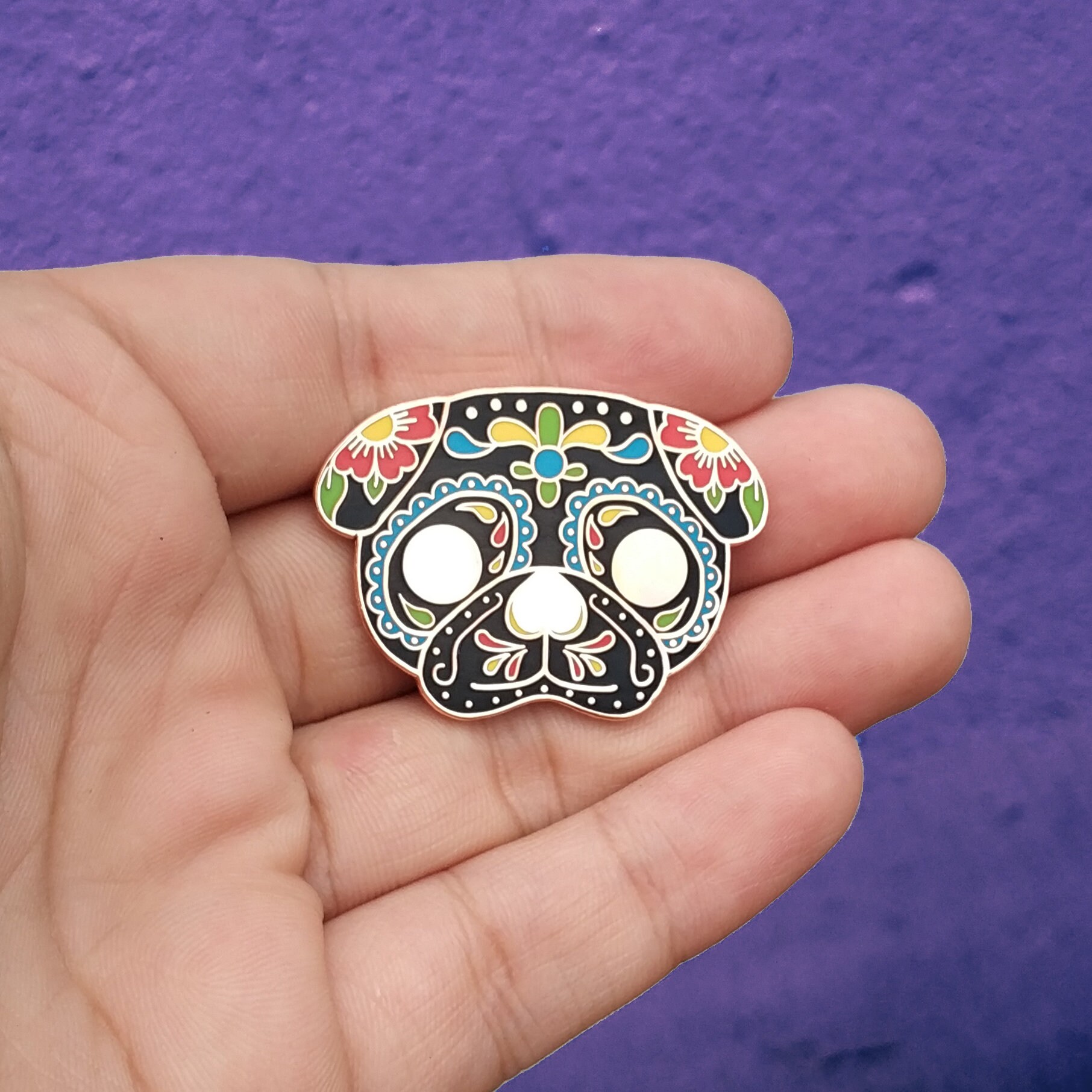 Sugar Skull Pug Hard Enamel Pin | Etsy