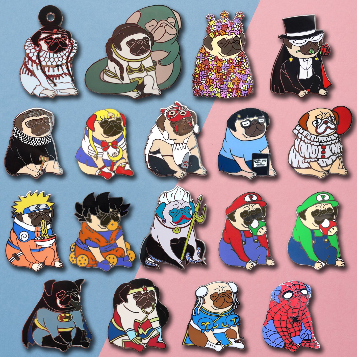Pop Culture Pug Hard Enamel Pin Set - Etsy