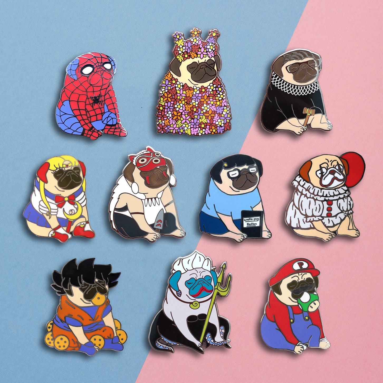 Pop Culture Pug Hard Enamel Pin Set | Etsy