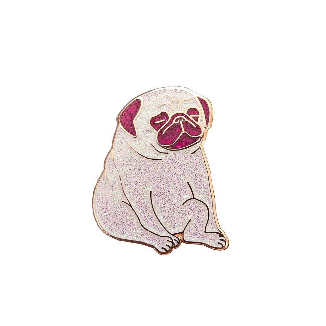 Pink Glitter Relaxation Pug Hard Enamel Pin - Etsy