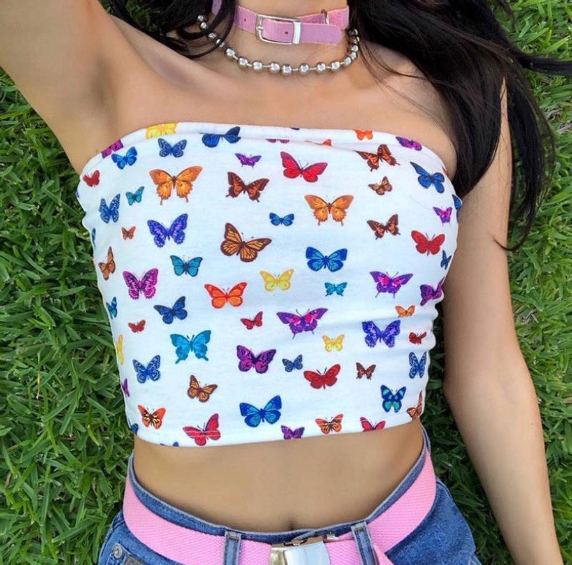Butterfly Crop Tube Top Rainbow Y2k 2000s Etsy
