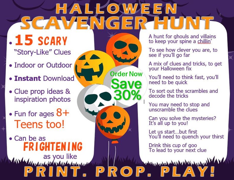 Halloween Scavenger Hunt, Halloween Clue Hunt, Kids Halloween Treasure ...