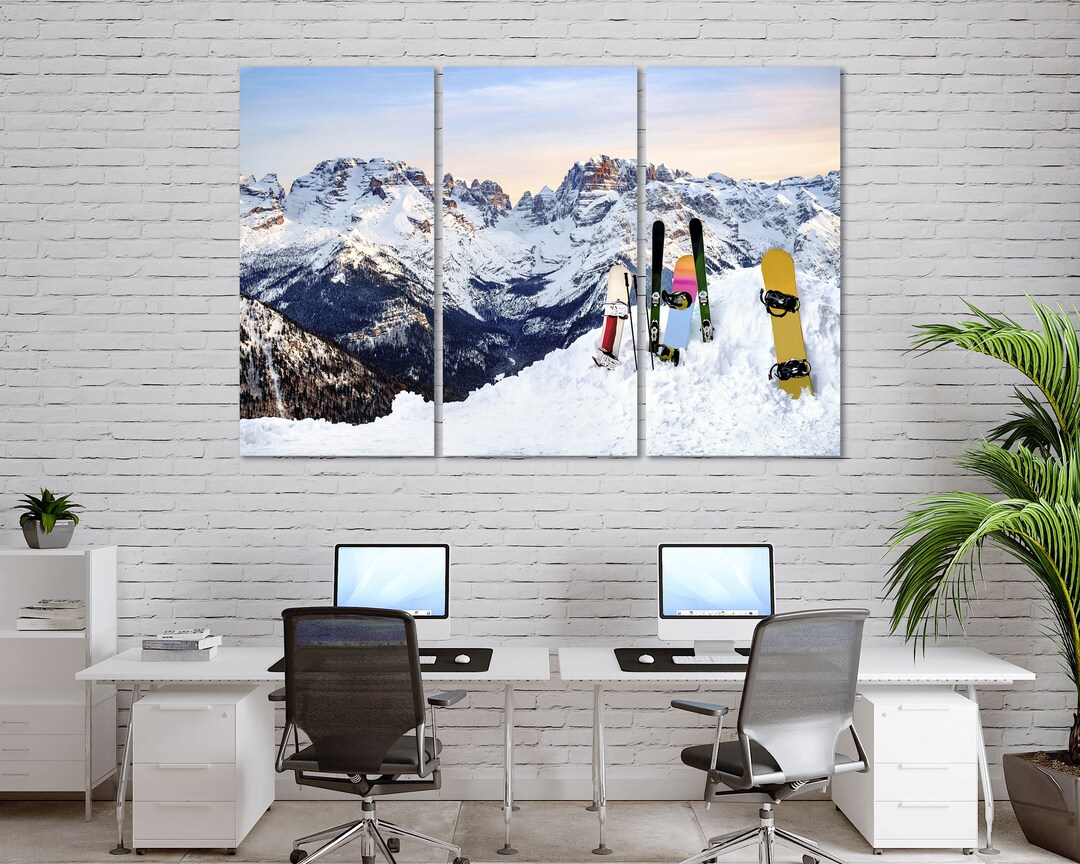 Snowboards Cool Wall Art Snow Mountains Wall Decor Snowboarding Canvas ...