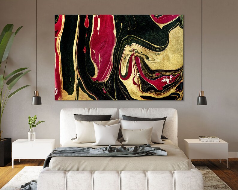Modern Red Black and Gold Abstract Decor Abstract Art Printing - Etsy