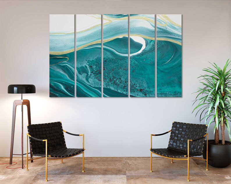 Aqua Wave Abstract Art Print, Modern Home Decor Canvas - Etsy UK