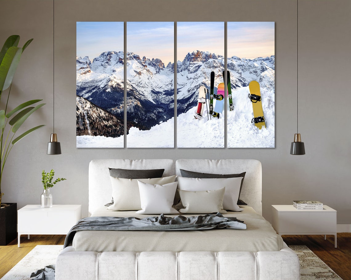 Snowboards Cool Wall Art Snow Mountains Beautiful Wall Decor | Etsy