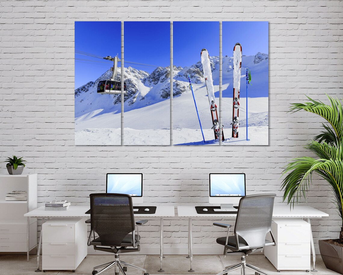 Ski and Mountains Original Wall Decor Ski Prints Art on Canvas | Etsy