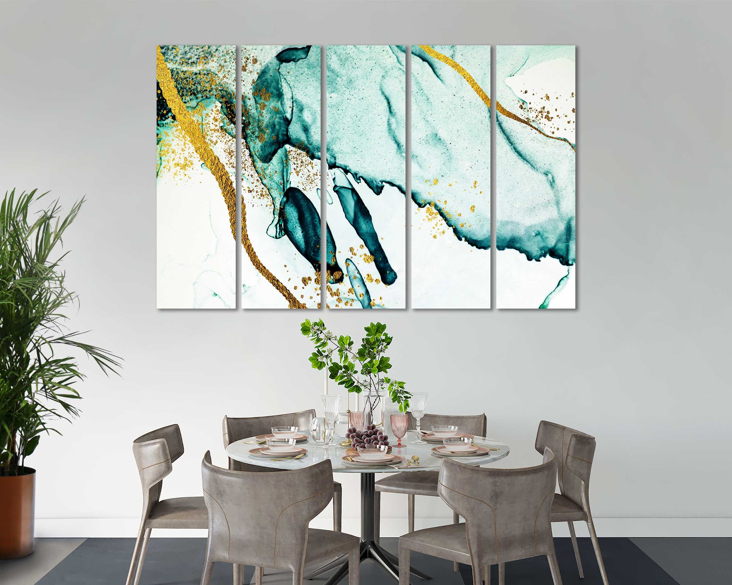 Emerald Abstract Art with Gold Accent Abstract Drawing Wall | Etsy