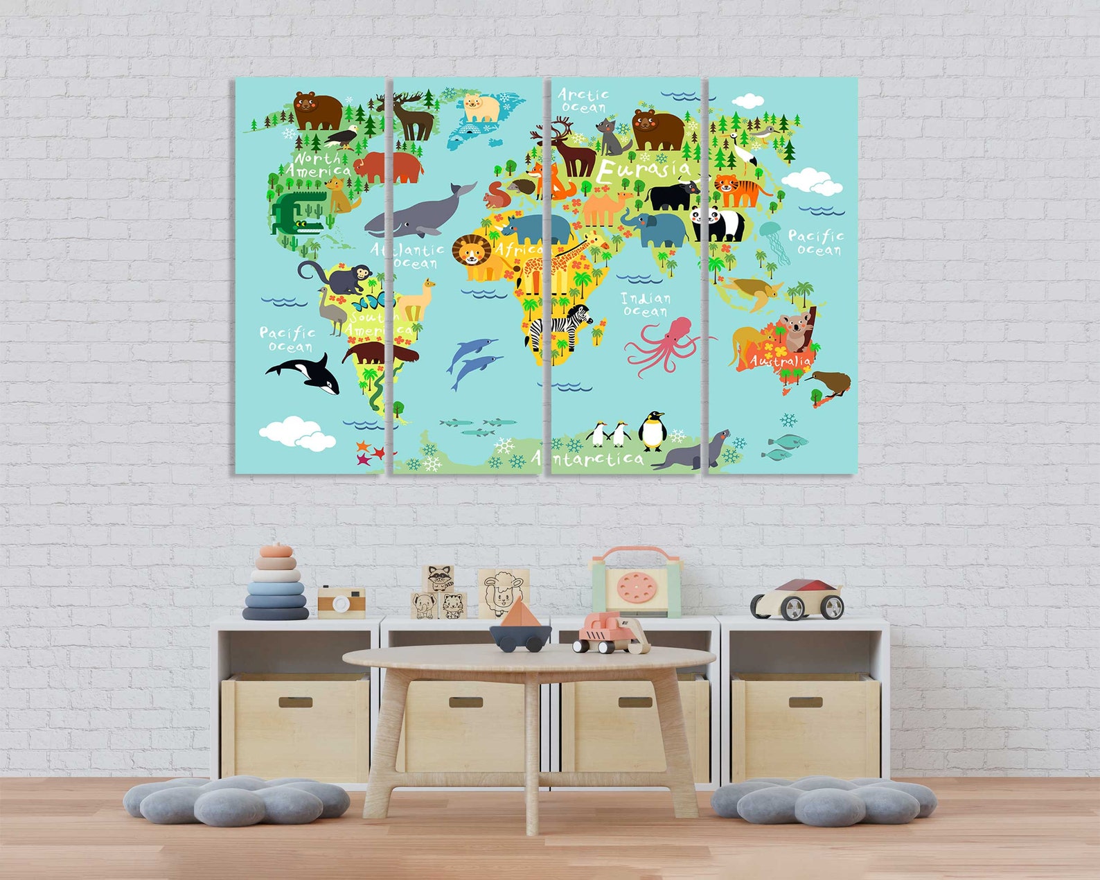 Best Animal World Map for Kids Artwork Animal Map Home Goods - Etsy