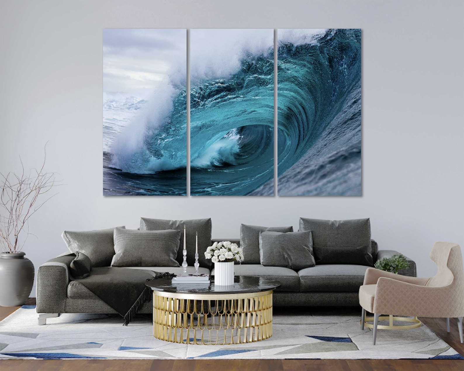 Big Ocean Wave Print Wall Art Wave Bathroom Canvas Art Sea Wave Blue ...