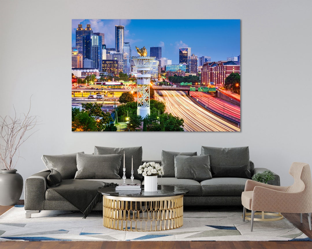 View of Downtown Atlanta Night Sky Over Atlanta City on Canvas Bright ...