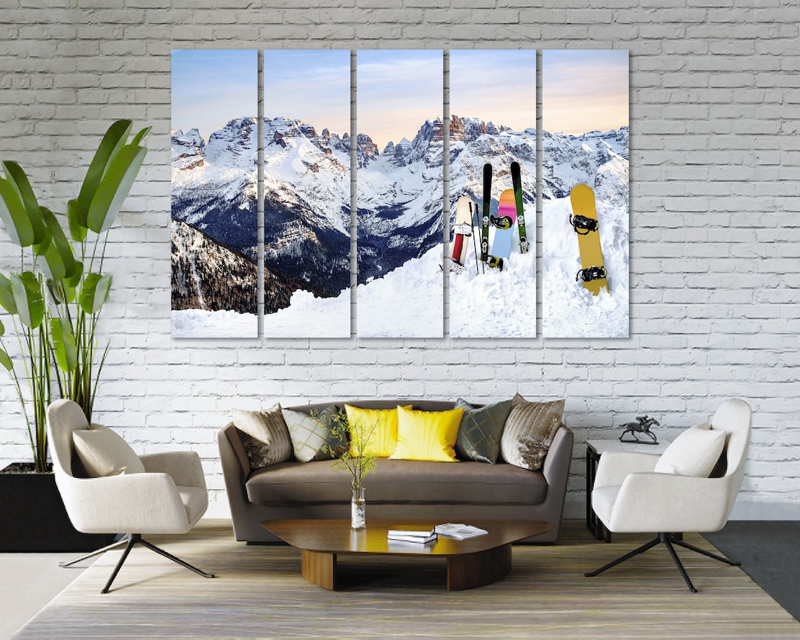 Snowboards Cool Wall Art Snow Mountains Beautiful Wall Decor | Etsy