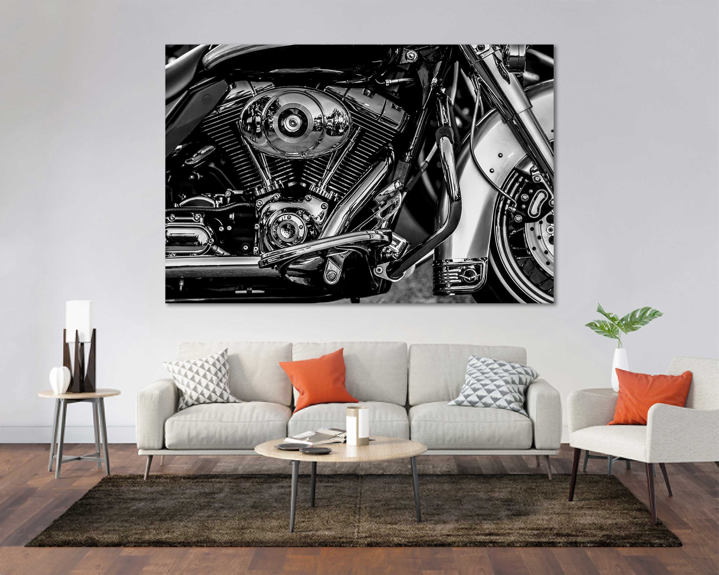 Motorcycle Cool Wall Art Motorcycle Black and White Print Art on Canvas ...