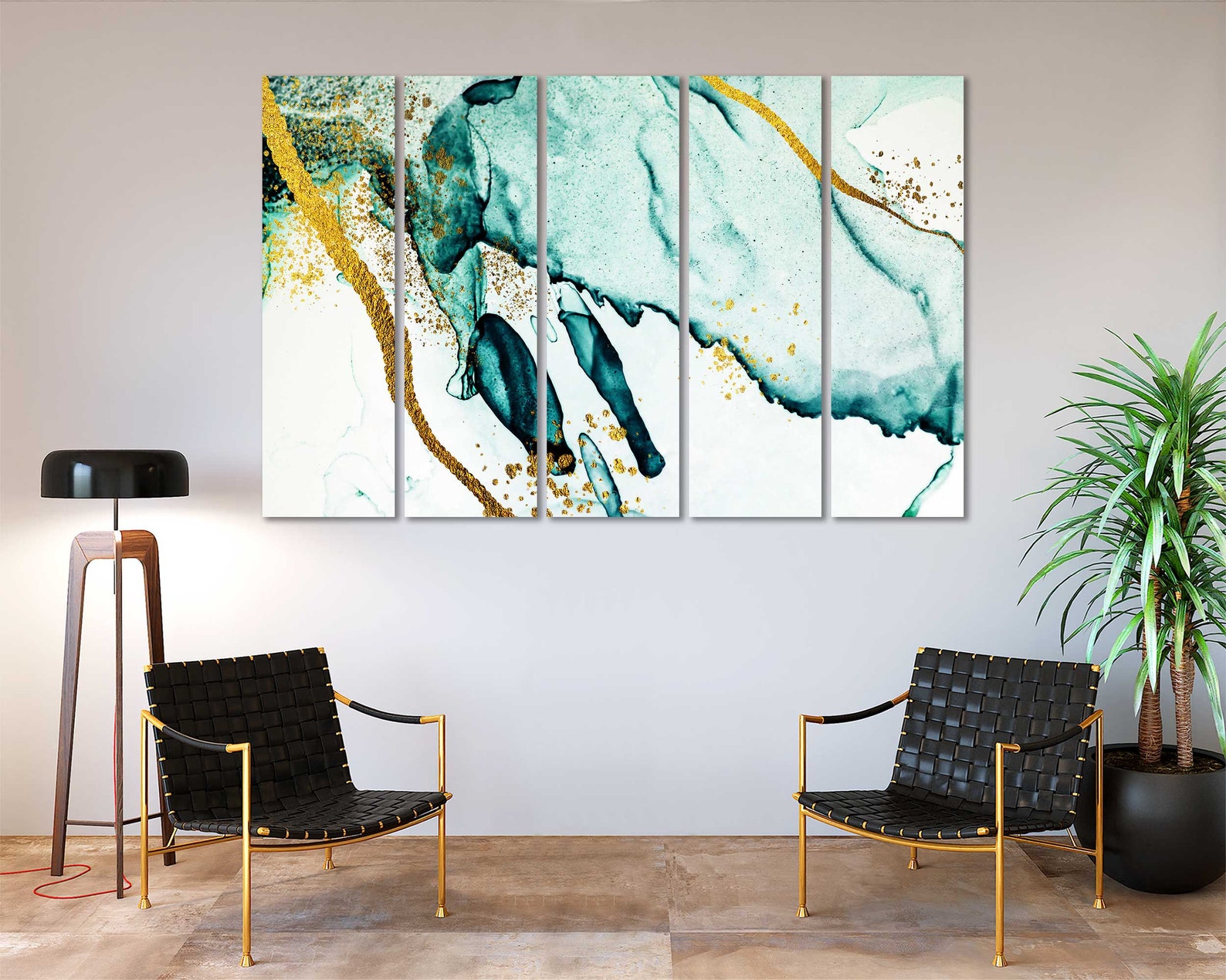 Emerald Abstract Art with Gold Accent Abstract Drawing Wall | Etsy
