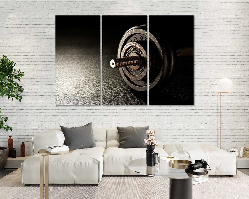 Gym Modern Wall Decor Fitness Canvas Sets Sport Barbell Original Wall ...