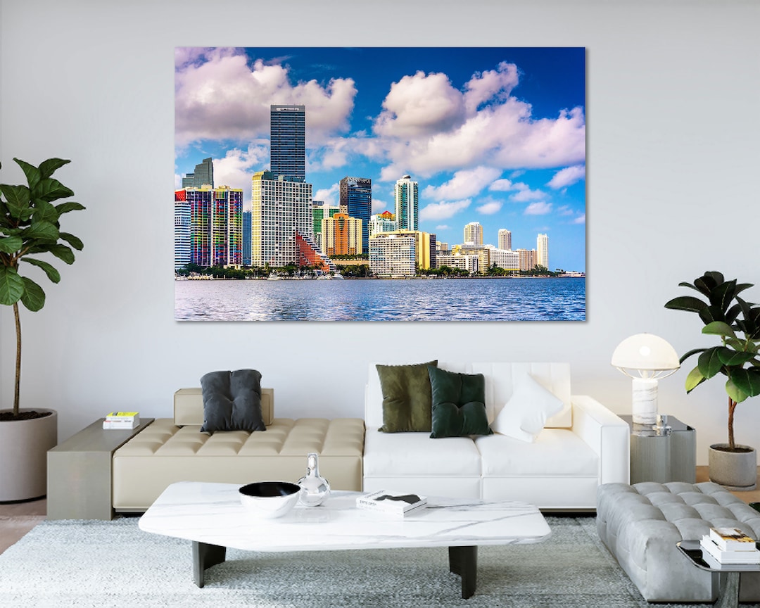 Bright City Miami Colorful Miami Cityscape on Canvas Decor Prints for ...