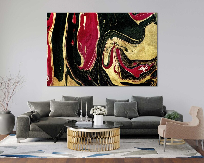 Modern Red Black and Gold Abstract Decor Abstract Art Printing | Etsy