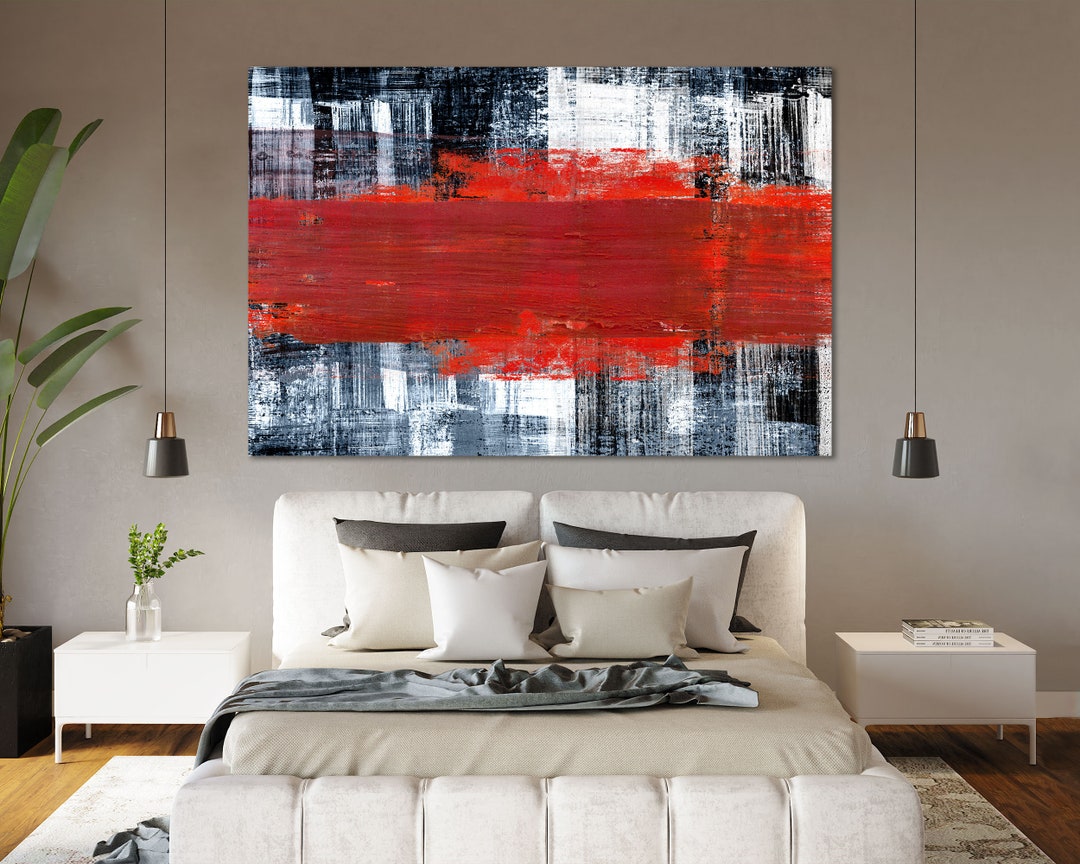 Original Black and Red Oil Abstract Art Framed Wall Decor Abstract ...