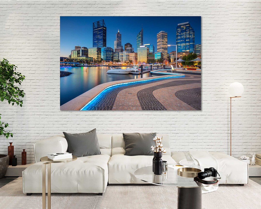 Perth Skyline Canvas Print – Evening Glow, Australia Cityscape Wall Art ...