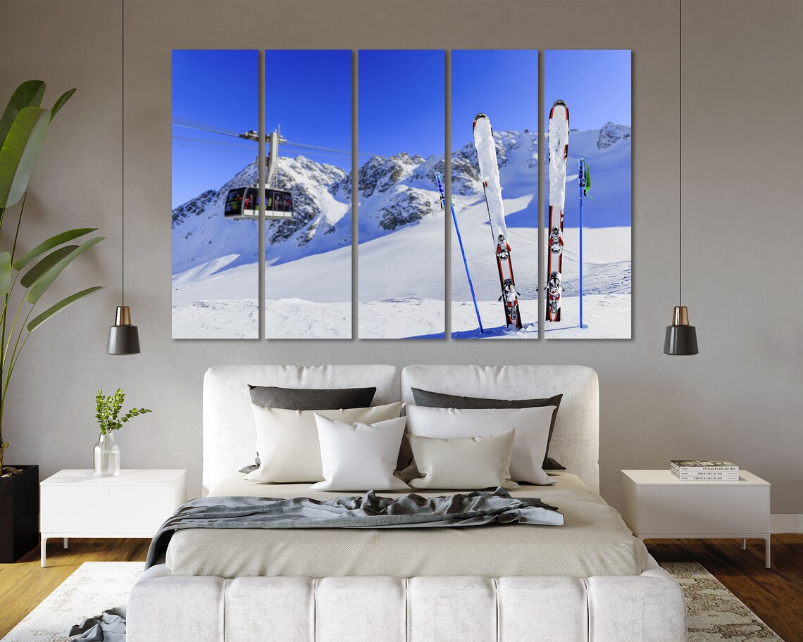 Ski and Mountains Original Wall Decor Ski Prints Art on Canvas | Etsy