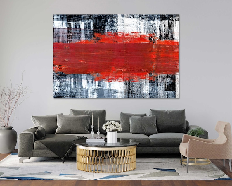 Black Red Abstract Canvas Wall Art, Modern Framed Decor - Etsy UK