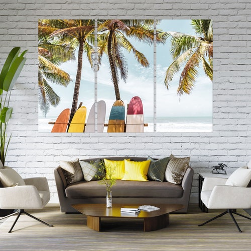 Beach Sunset Art Surfboards Wall Art Decor Palm Trees Print - Etsy