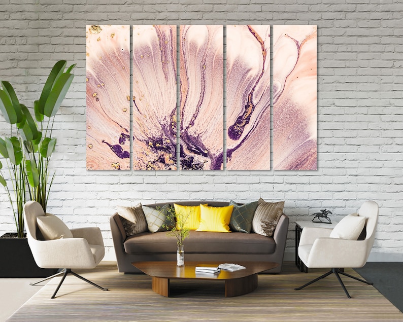 Impressão artística abstrata rosa blush – tinta dourada, decoração ...