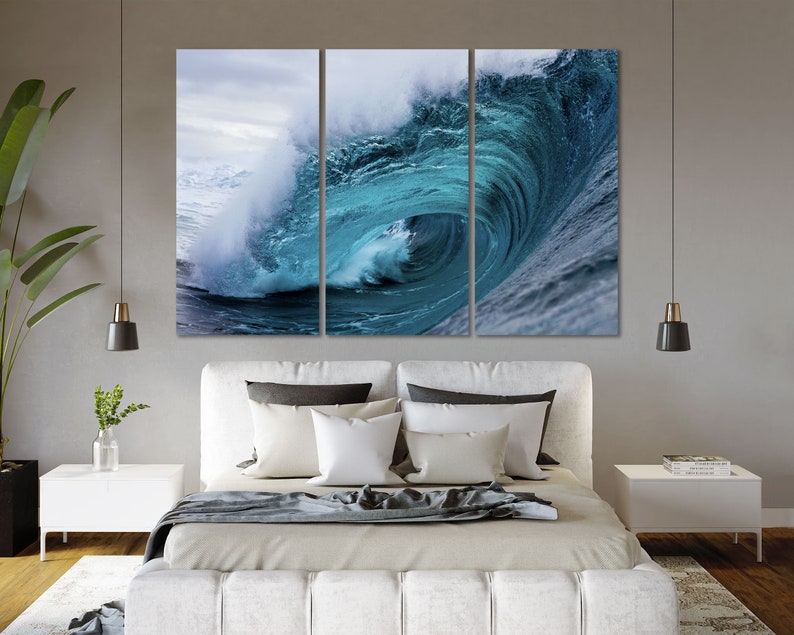 Big Ocean Wave Print Wall Art Wave Bathroom Canvas Art Sea Wave Blue ...