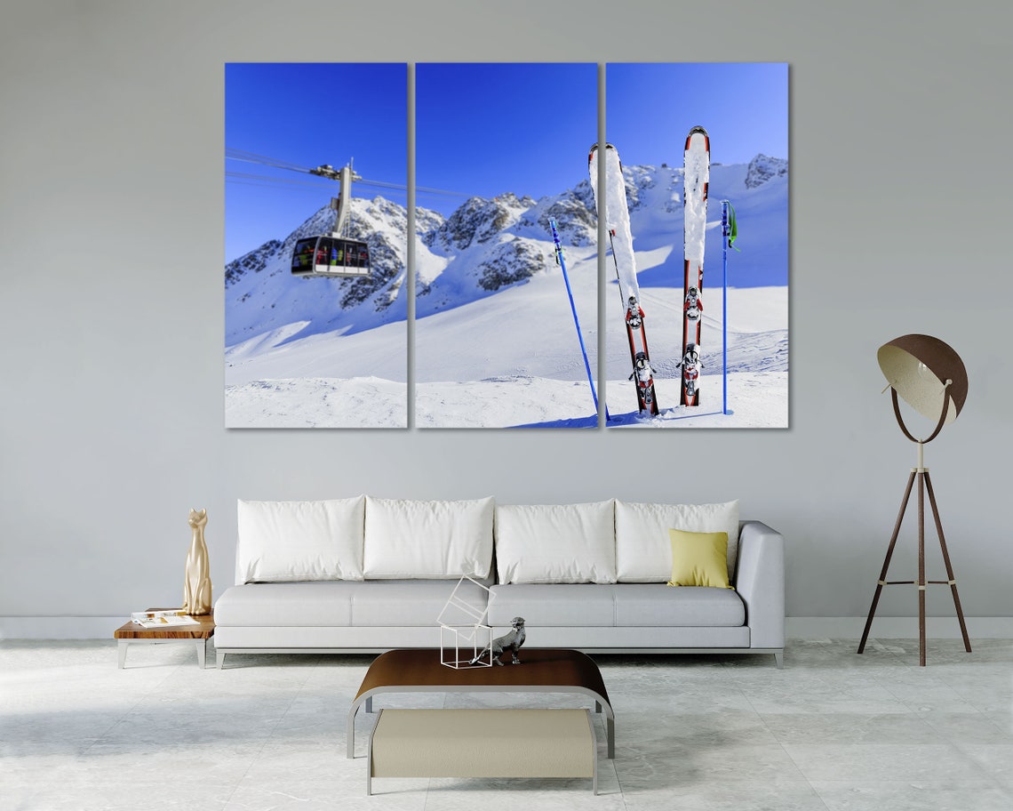 Ski and Mountains Original Wall Decor Ski Prints Art on Canvas | Etsy