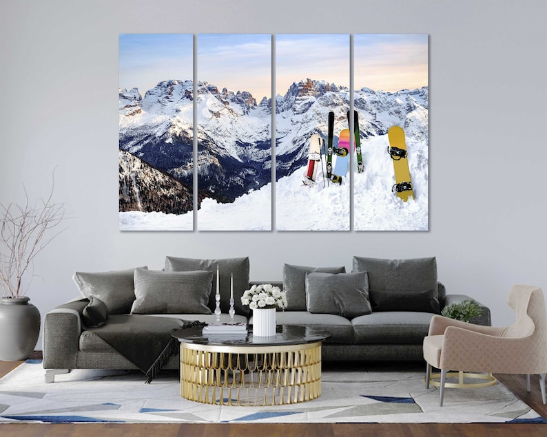 Snowboards Cool Wall Art Snow Mountains Wall Decor | Etsy