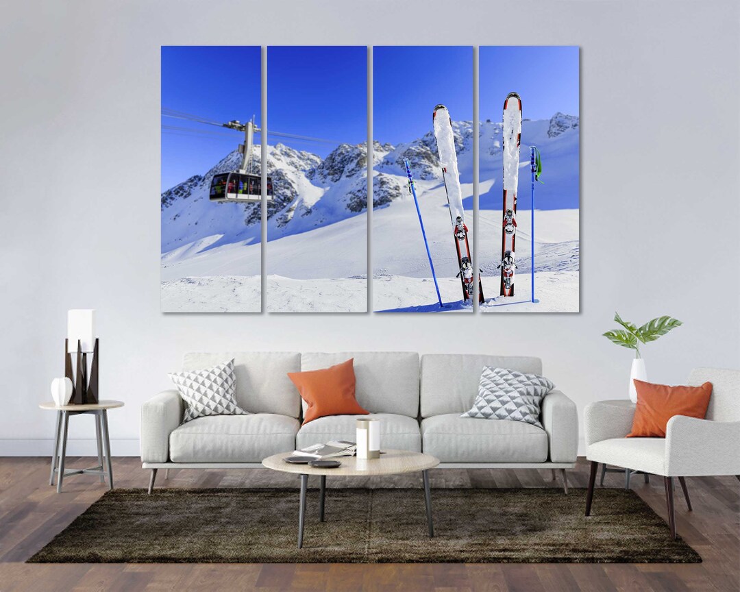 Ski and Mountains Original Wall Decor Ski Prints Art on Canvas Skiing ...
