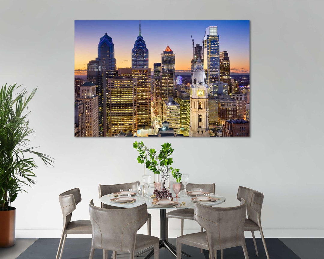 Philadelphia City Hall Canvas Print – Urban Skyline Night Photography ...