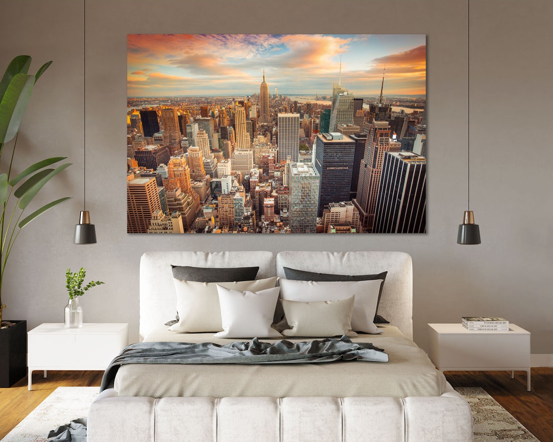 Sunset View of New York City Manhattan Print Canvas Sets New York ...