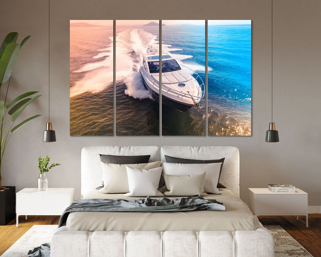 Pleasure Boat Original Art Wall Boat Large Horizontal Wall Art Yacht ...