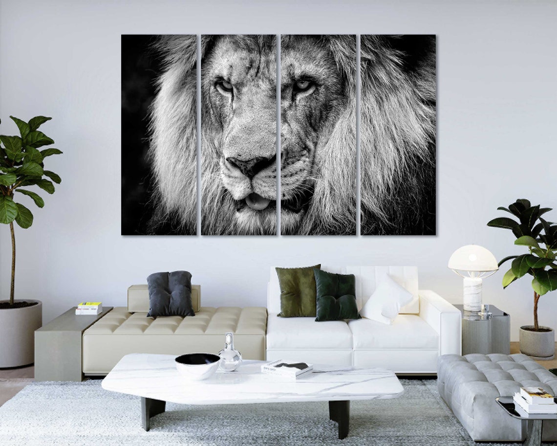 Lion Original Art Print Decor Lion Canvas Painting Lion Black | Etsy