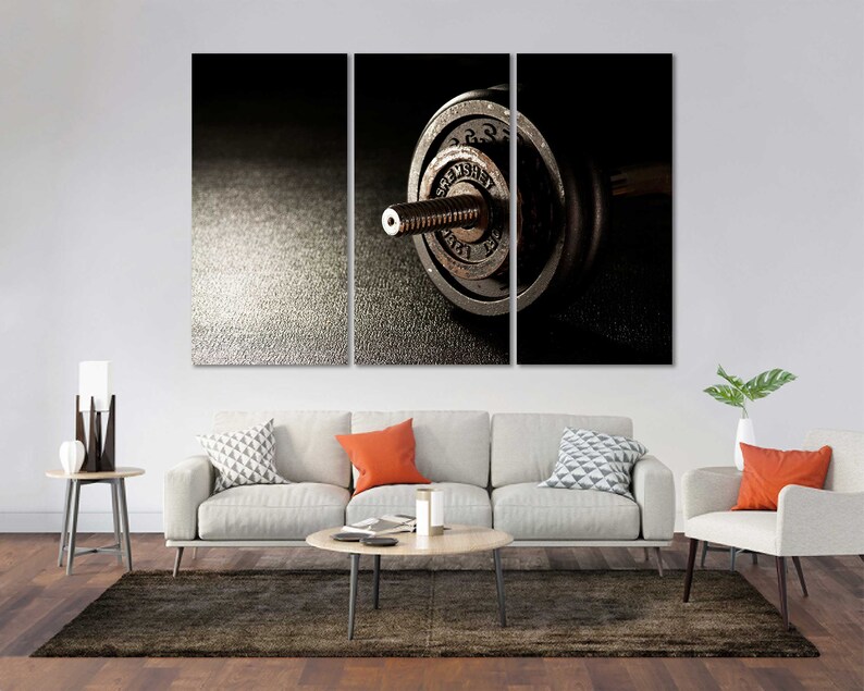 Gym Modern Wall Decor Fitness Canvas Sets Sport Barbell Original Wall ...