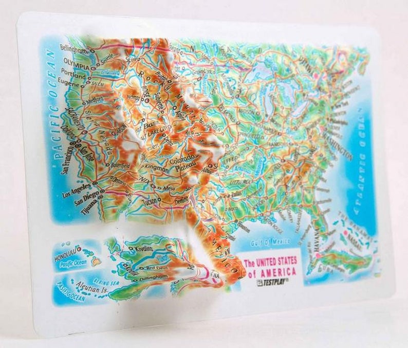 US Raised Relief Map, (6″ X 4″) - Etsy