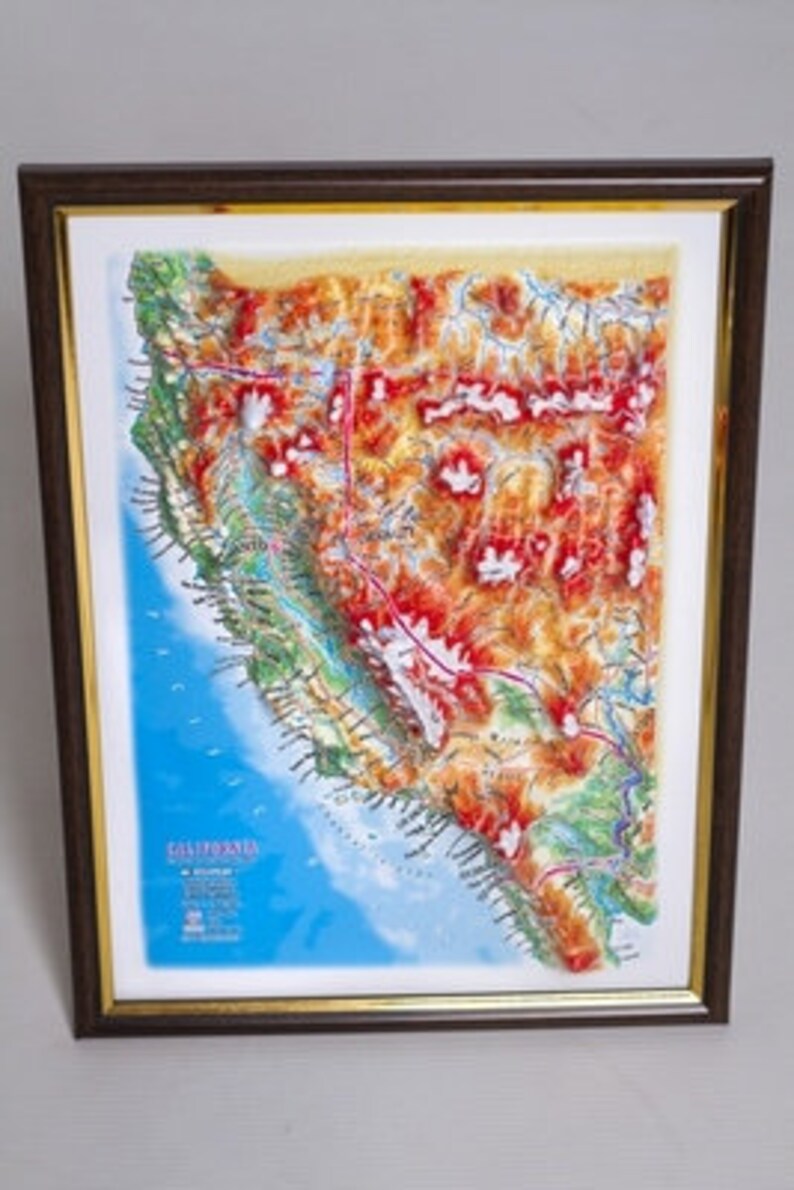 California Raised Relief Map, (12″ X 9″) - Etsy