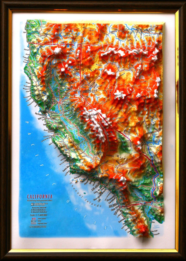 California Raised Relief Map, (12″ X 9″) - Etsy