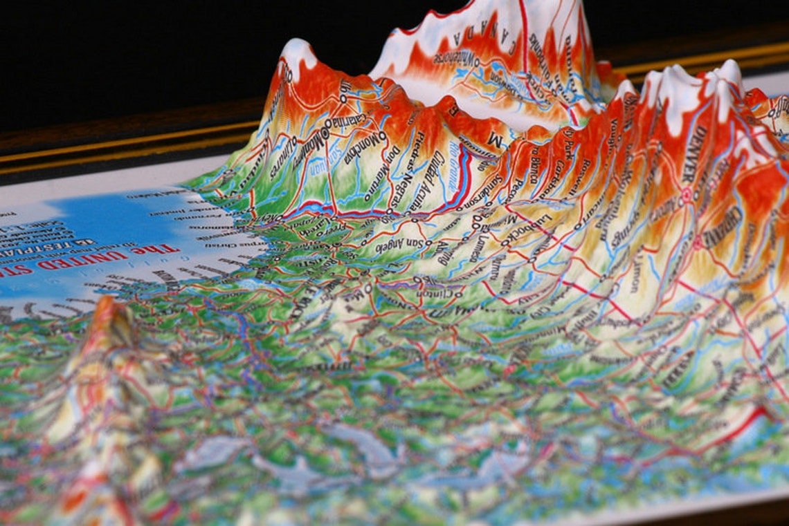 US Raised Relief Map, (12″ X 9″) - Etsy