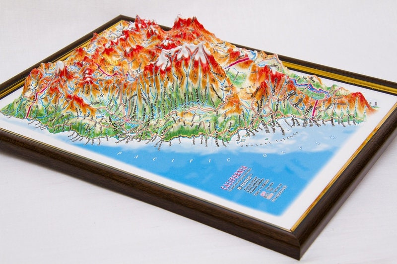 California Raised Relief Map, (12″ X 9″) - Etsy