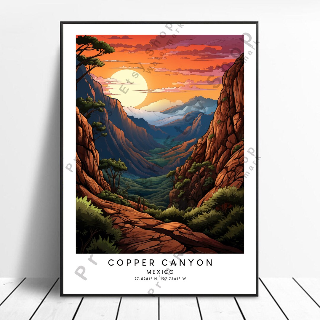 Mexico Travel Print Copper Canyon Poster Copper Canyon Wall Art Copper ...