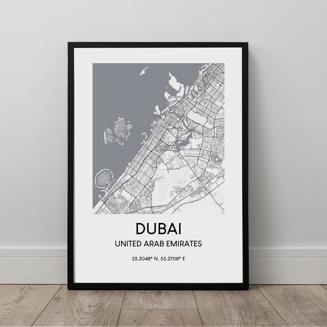 Dubai Map Print Black and White Dubai Map Poster United Arab Emirates ...