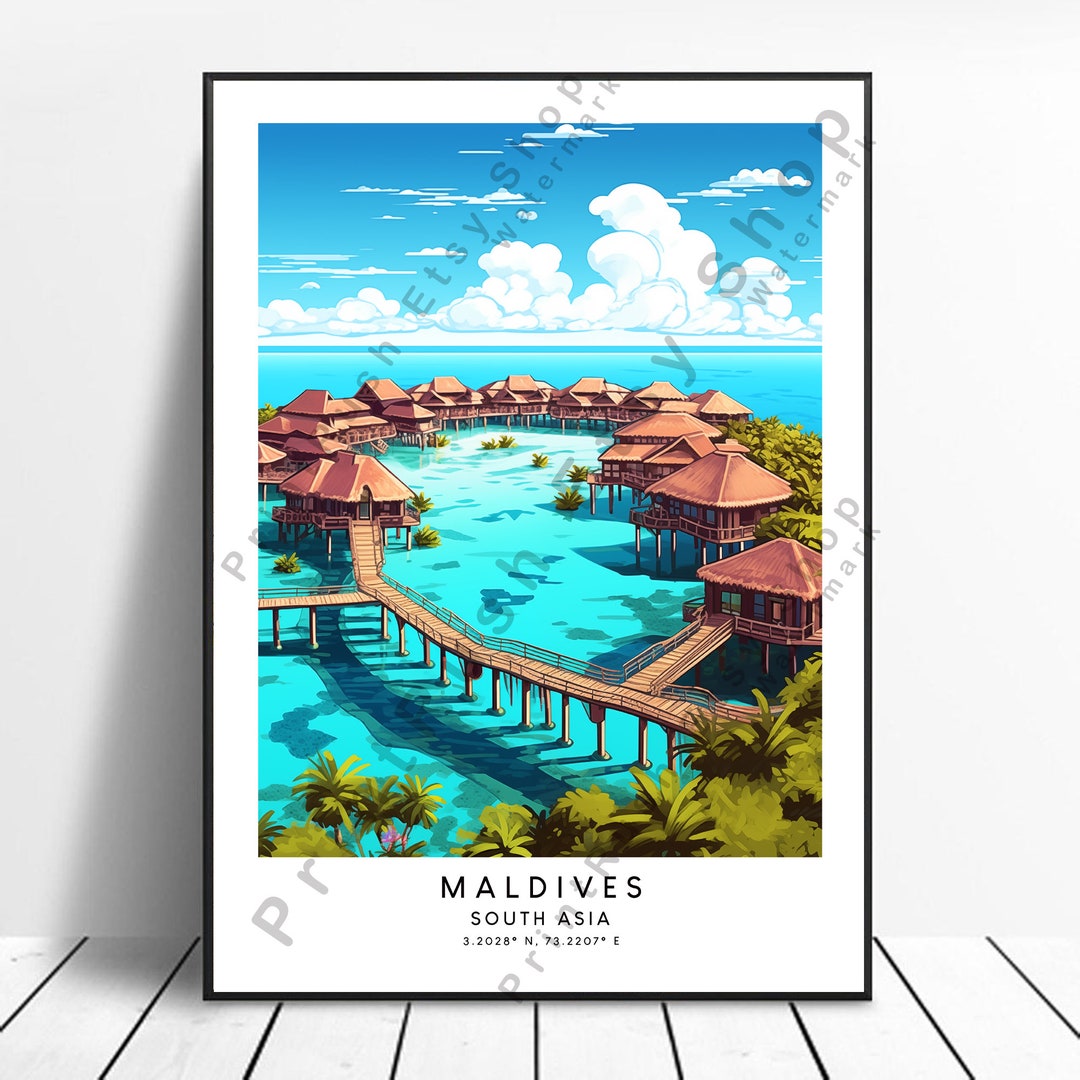Maldives Print Colourful Maldives Poster Maldives Wall Print Maldives ...