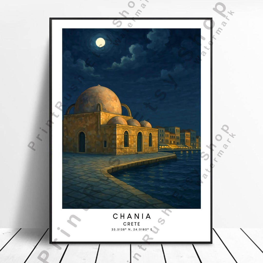 Chania Crete Travel Poster Greece Art Chania Illustration Art Colourful ...