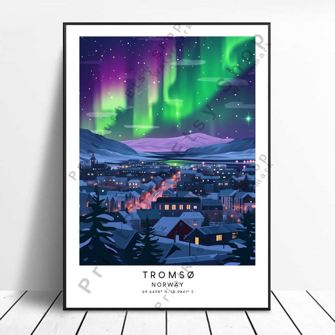 Tromso Travel Print Colourful Tromso Poster Tromso Wall Print Wall Art ...