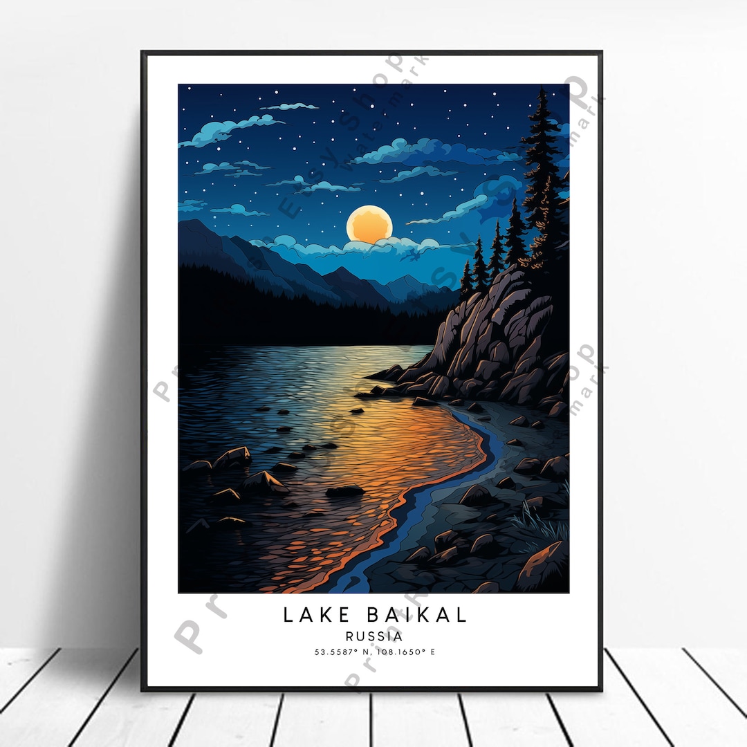 Lake Baikal Travel Print Colourful Lake Baikal Poster Lake Baikal Print Minimalist Lake Baikal ...