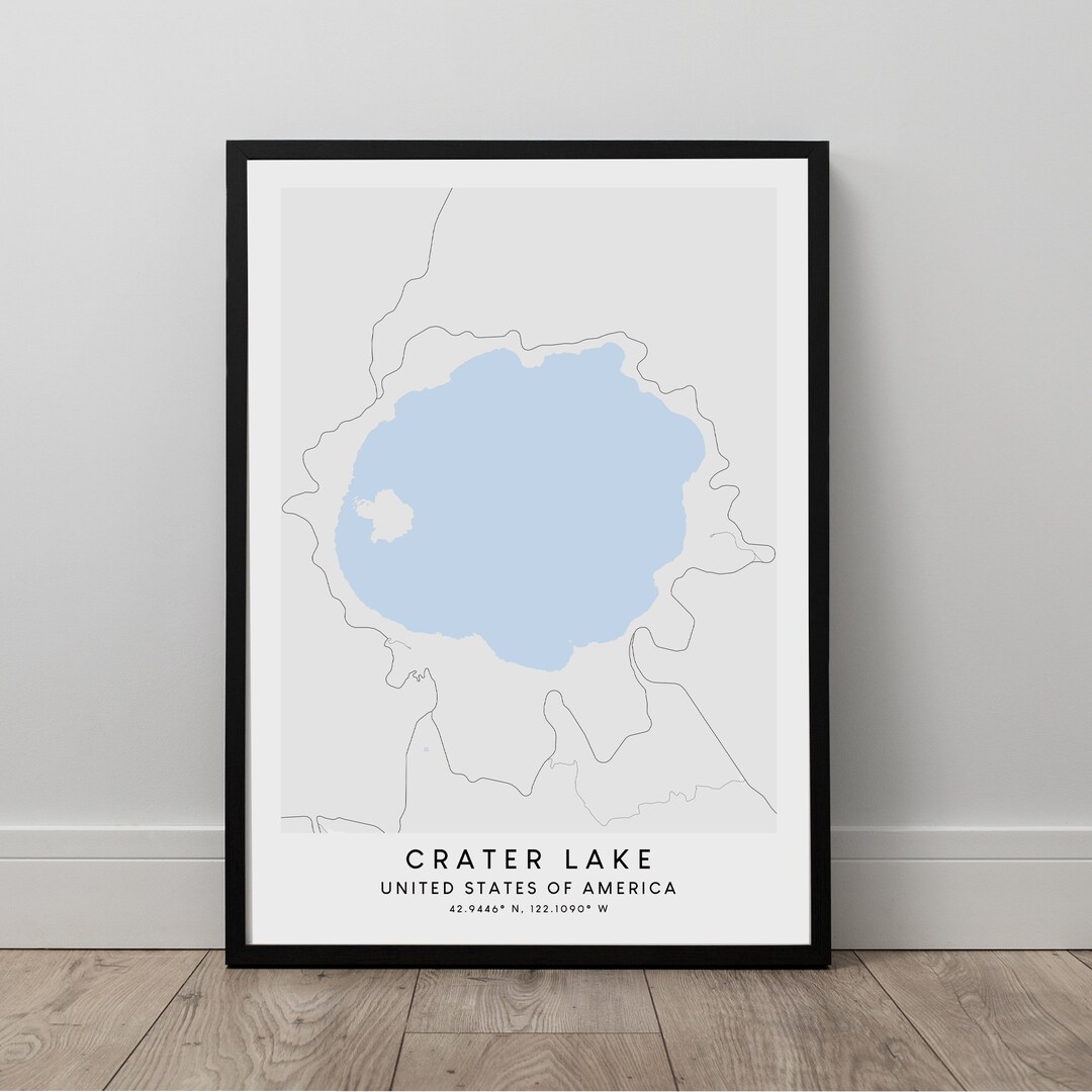 Crater Lake Print Crater Lake Map Crater Lake Art Poster Crater Lake ...