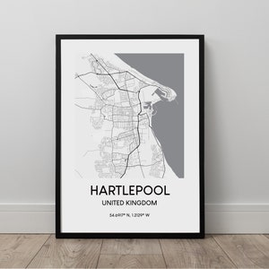 Hartlepool Map Print Hartlepool Map Hartlepool Wall Art Hartlepool ...